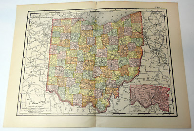 1890s Antique ORIGINAL 14" Map Ohio US American State Counties View | eBay
