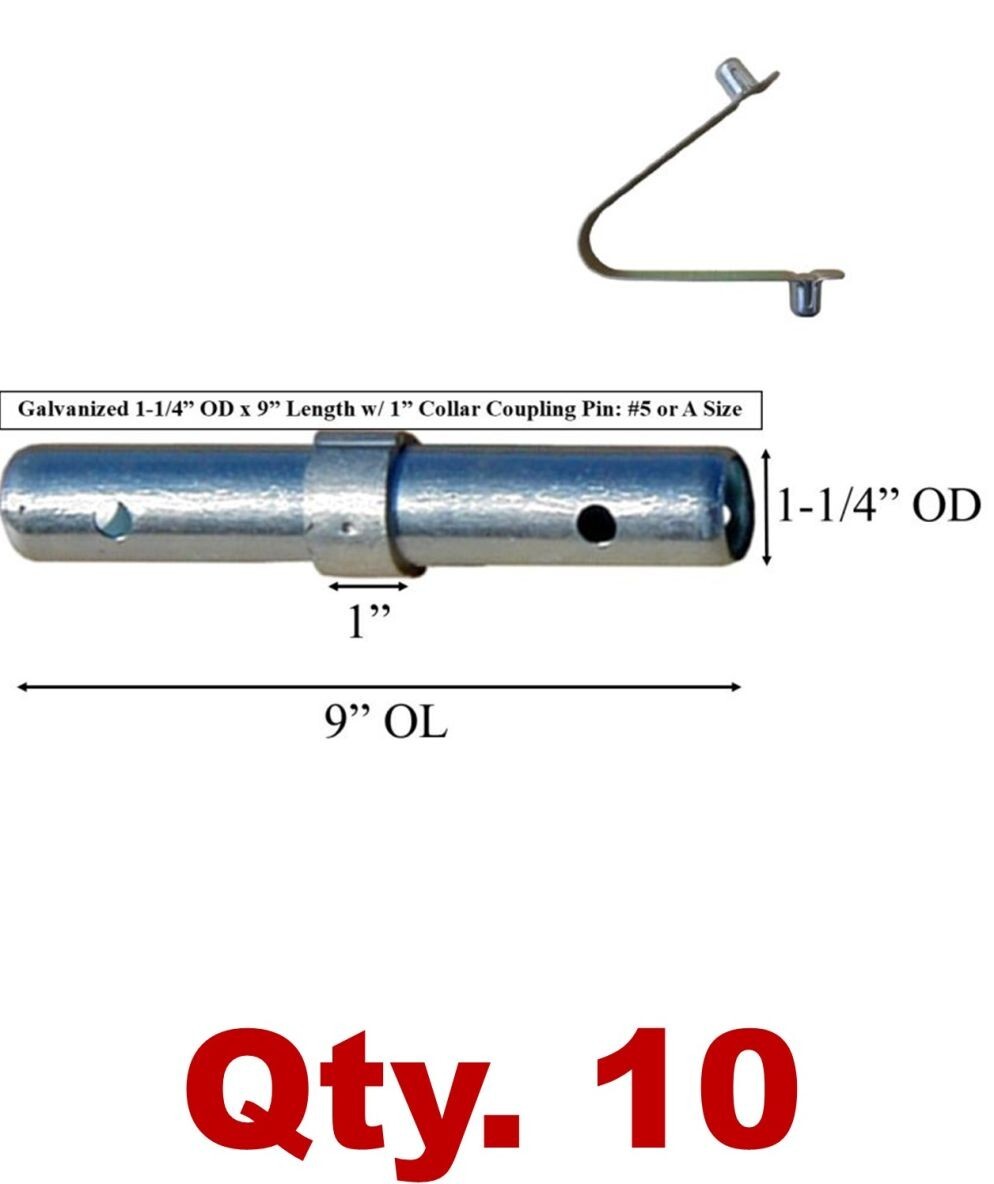 (10 Pack) Scaffolding Coupling Pin 1-1/4"OD x 9"L w/ 1" Collar & Spring ...