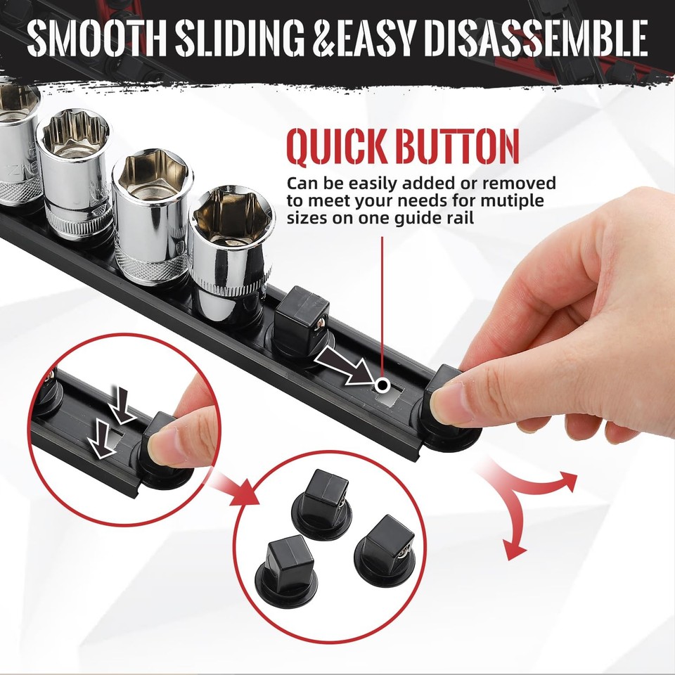 Magnetic Socket Organizer, 3-Piece Heavty Duty Aluminum Socket Holder ...