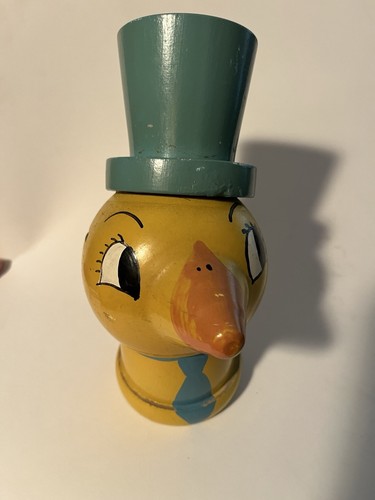 Vtg Wooden Still Coin Duck Head With Hat Bank Made In Spain Unmarked NO ...