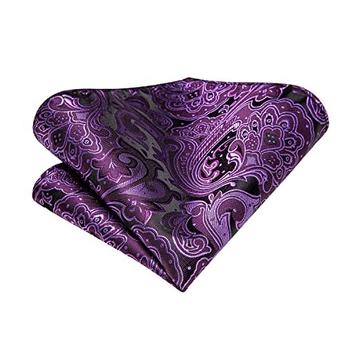 Men's Tie Lapel Pin Set Pocket Square Cufflinks Formal Black Purple ...