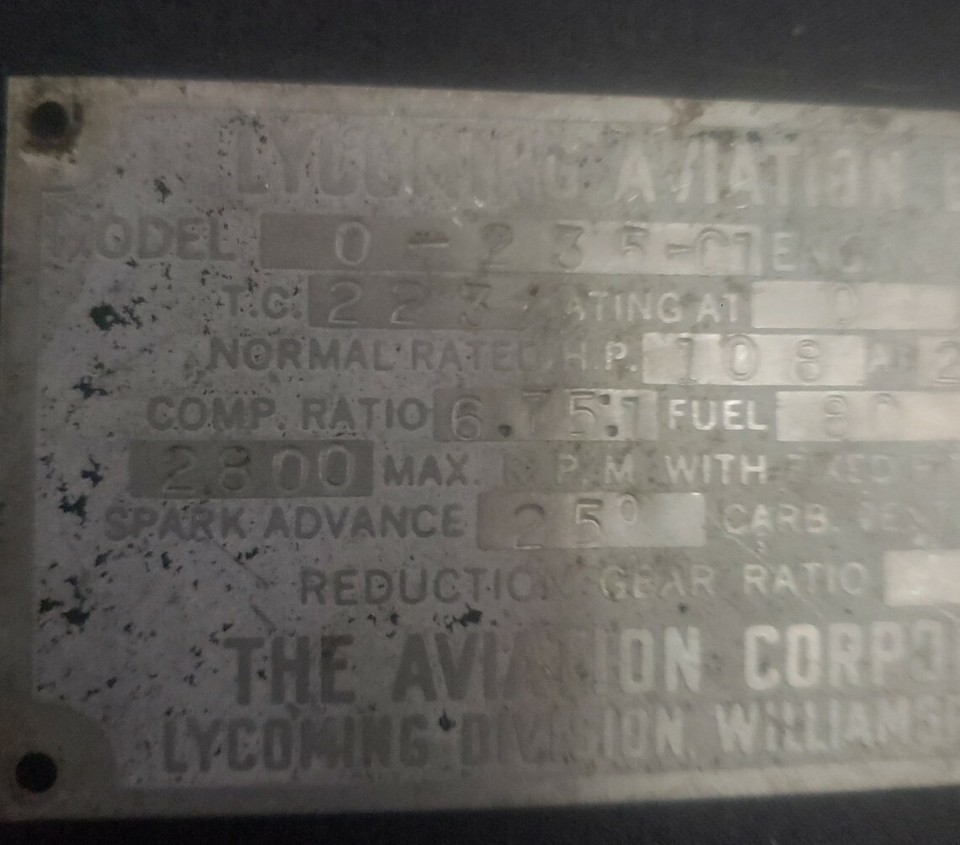 Original Vintage Lycoming Engine Data Plate #2 | eBay