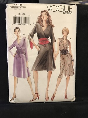 Uncut Vogue Wrap Dress Sewing Pattern #7748 - Size 12 to 16 | eBay