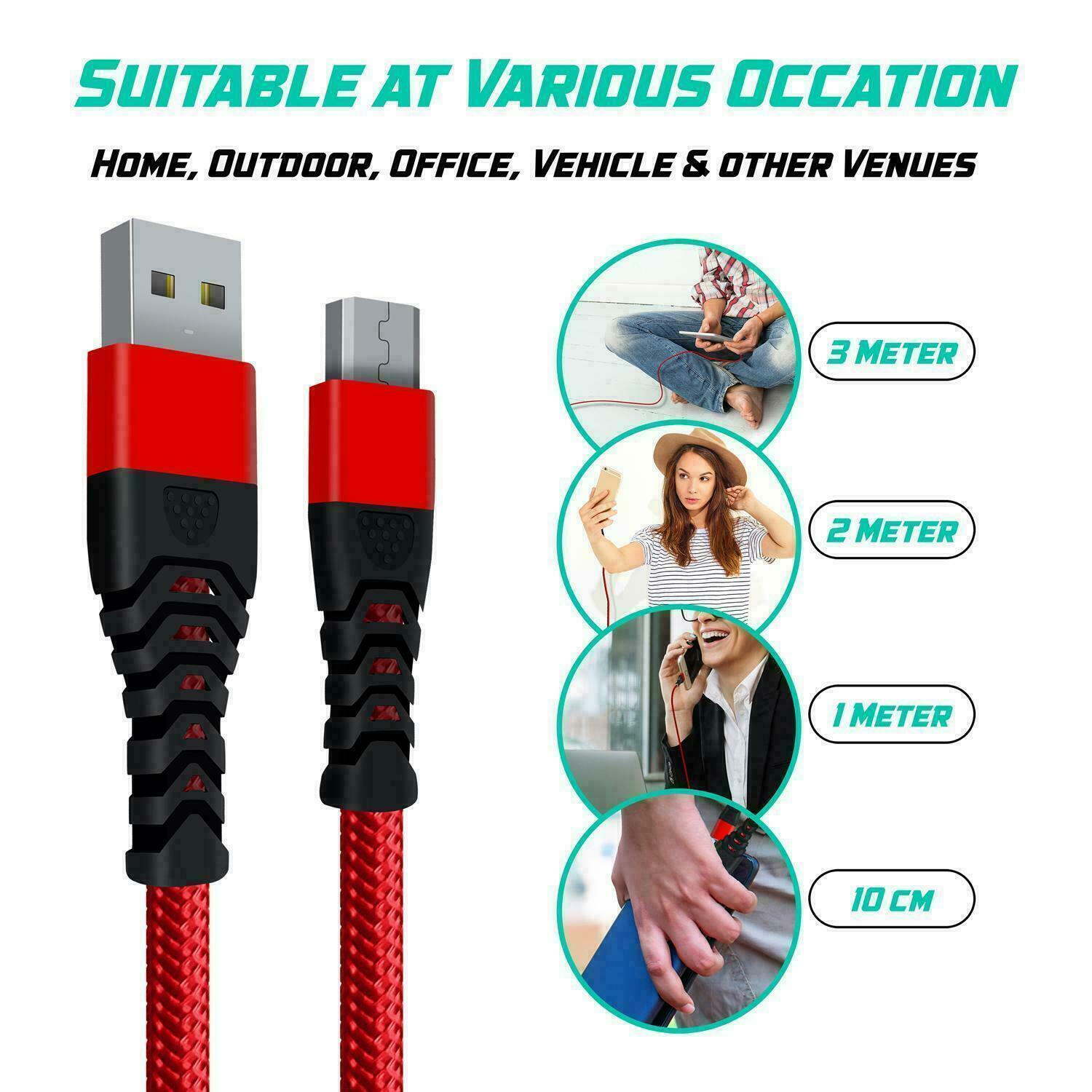 Micro USB Cable Fast Charger Data Sync Braided Lead Samsung Android ...