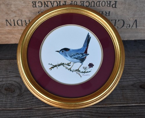 B. Sumrall Original Signed Watercolor BLUE & RED Bird / FRAMED AND ...