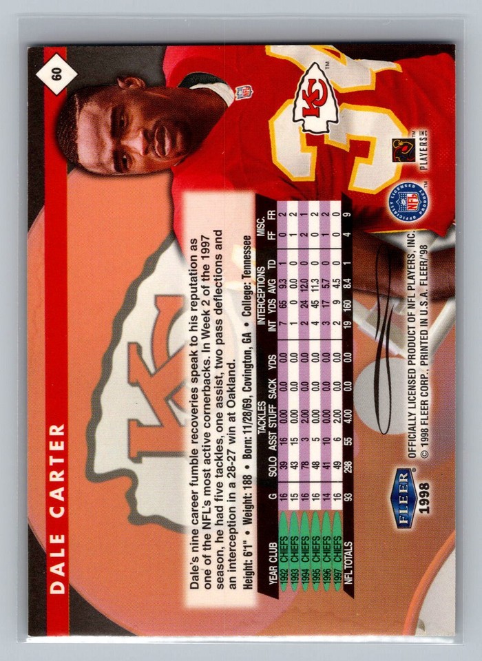 Dale Carter 1998 Fleer Tradition #60 Kansas City Chiefs C17 | eBay