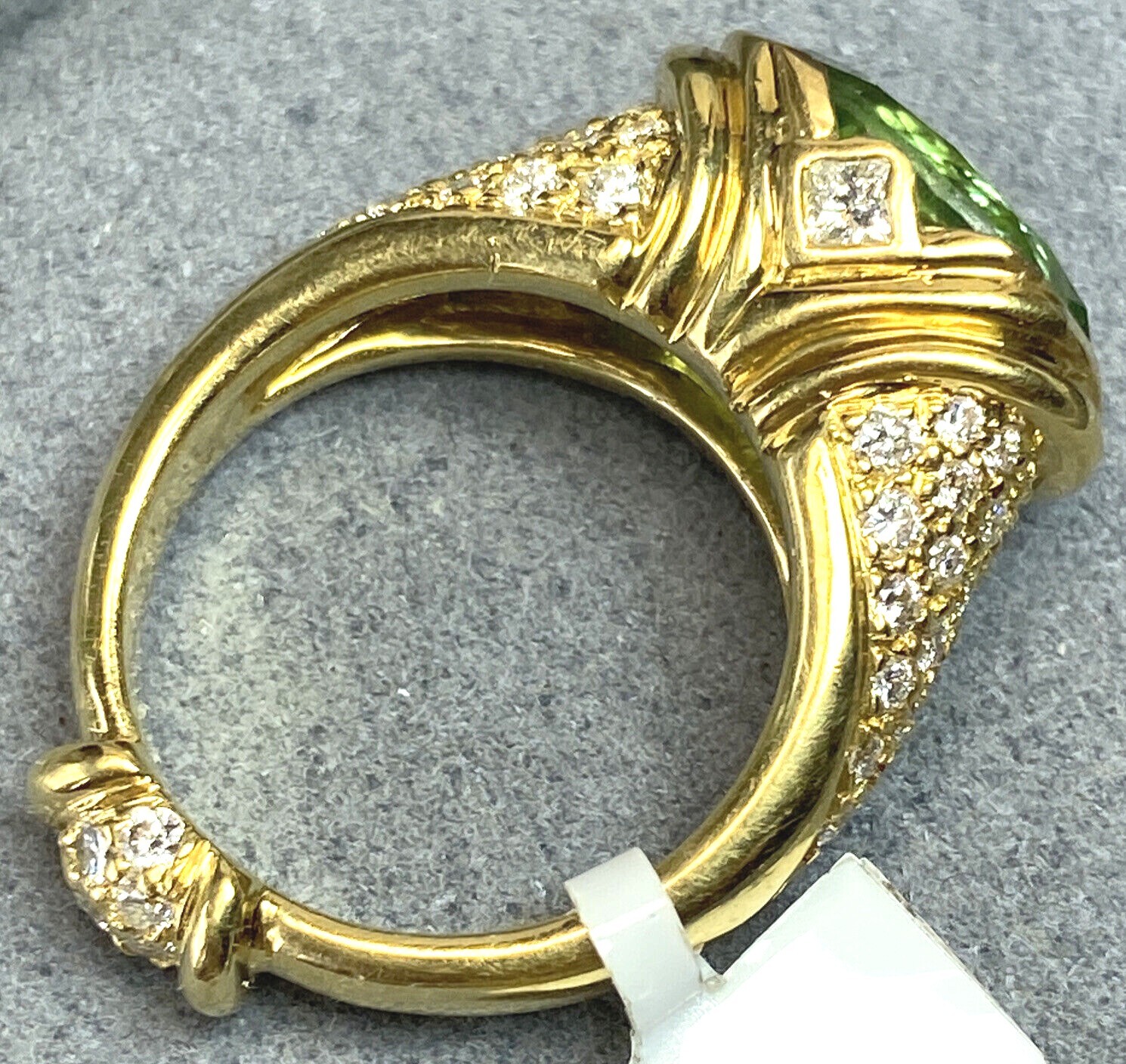 HUGE Green Tourmaline Diamond 18K Yellow Gold Vintage Ring 5.25 Unusual ...