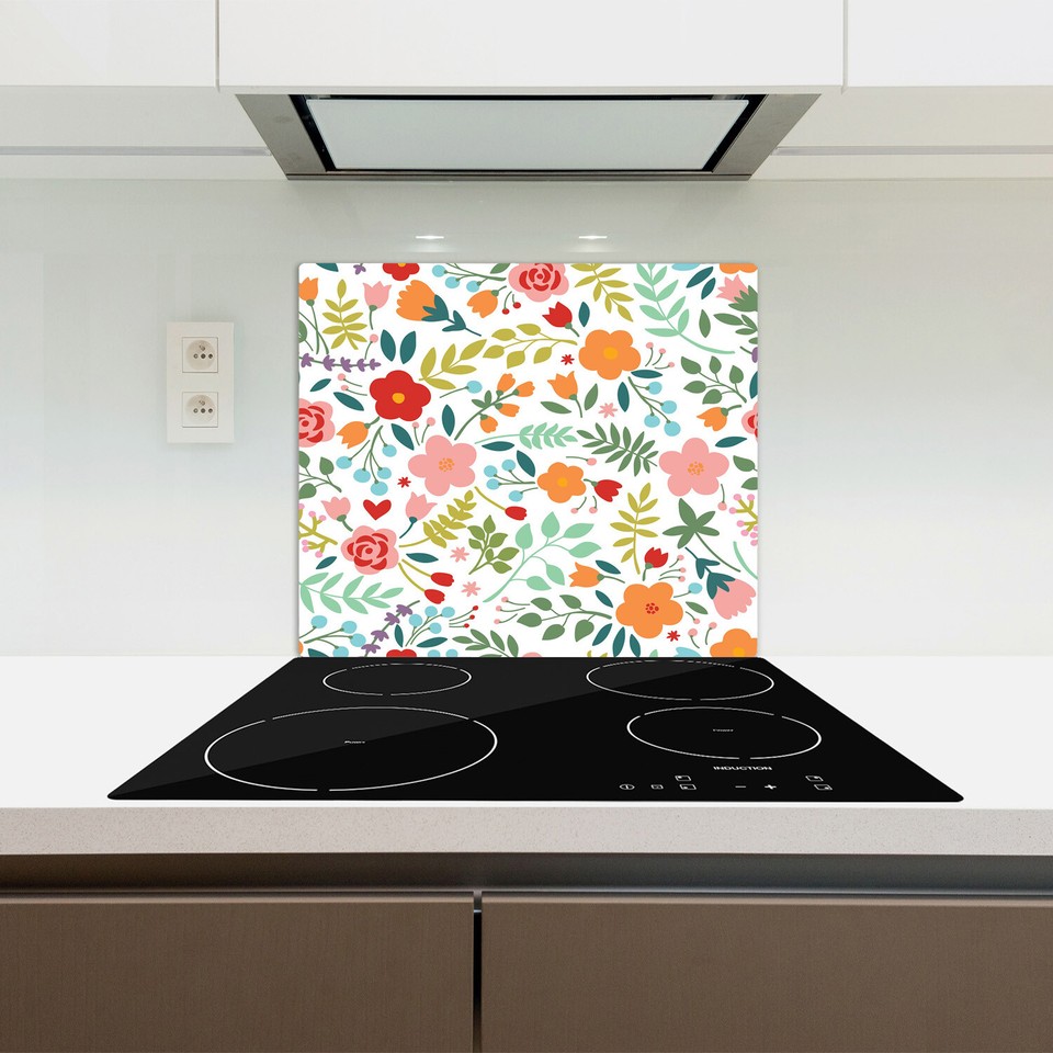 Glass Induction Ceramic Hob Cover Folk Vintage Floral Colourful 60x52 ...