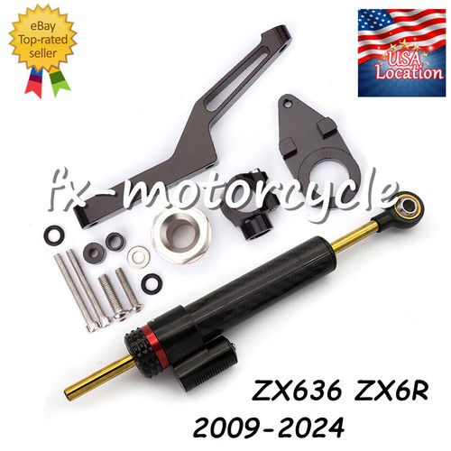 For Ninja ZX636 ZX6R 2009-2025 Carbon Fiber Steering Damper Bracket ...