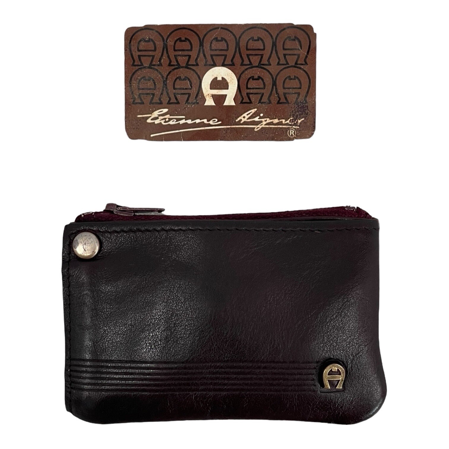 Vintage 70s ETIENNE AIGNER Small Leather Key Wallet Trainer Card Coin ...