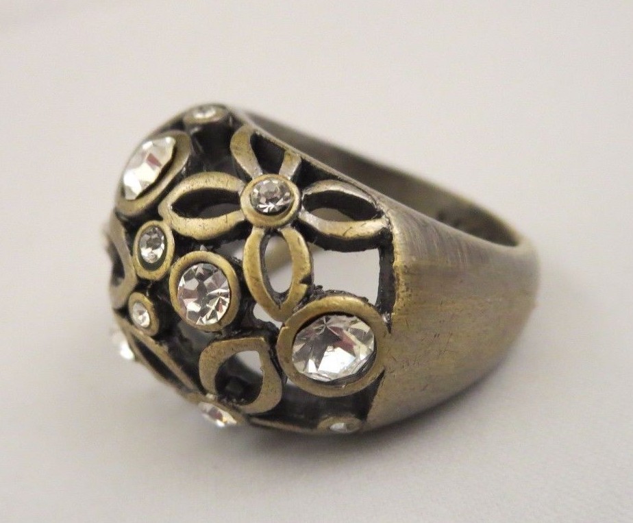 Vintage? Fossil Signed Domed Flower Cut Out Ring Clea… - Gem