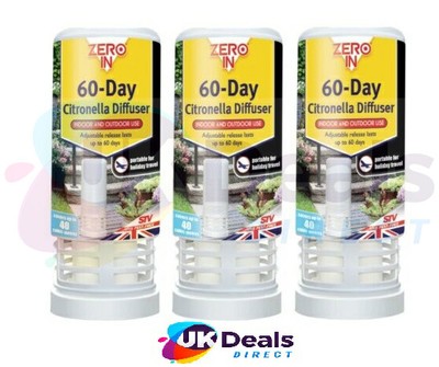 3 x Zero In 60 Day Citronella Diffusers, Portable Fly Insect Killer ...