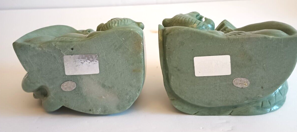 Pair Vintage Jade Color Stone Hand Carved Bookends Dragon Rabbit Lion ...