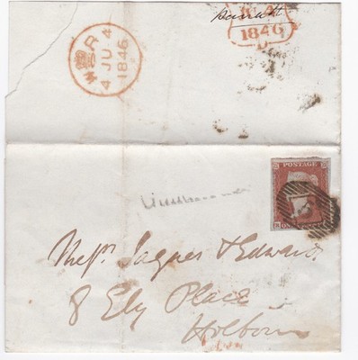1846 QV FINE 1d PENNY RED STAMP ON LONDON FOLDED LETTER TO HOLBORN | eBay
