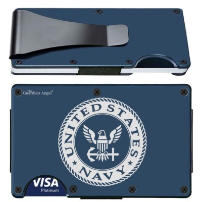 US NAVY Titanium Carbon Fiber Mens Womens RFID Blocking Blue Wallet ...