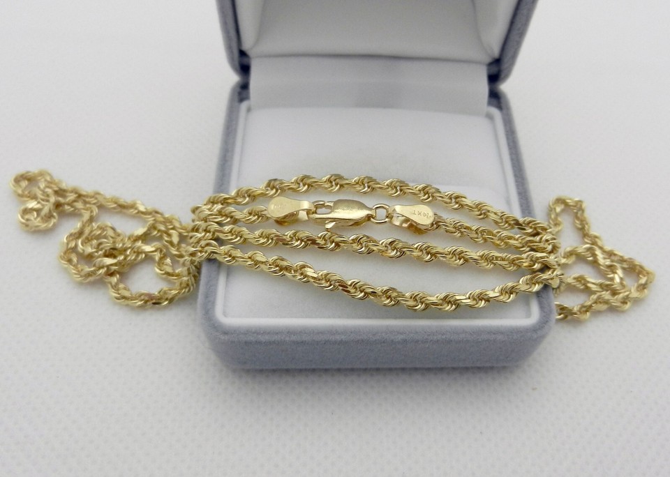 Solid 14k Yellow Gold ROPE Style Diamond Cut Chain necklace 24" long 16 ...