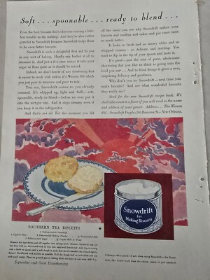 1928 Snowdrift pure vegetable shortening tin Southern tea biscuits ...