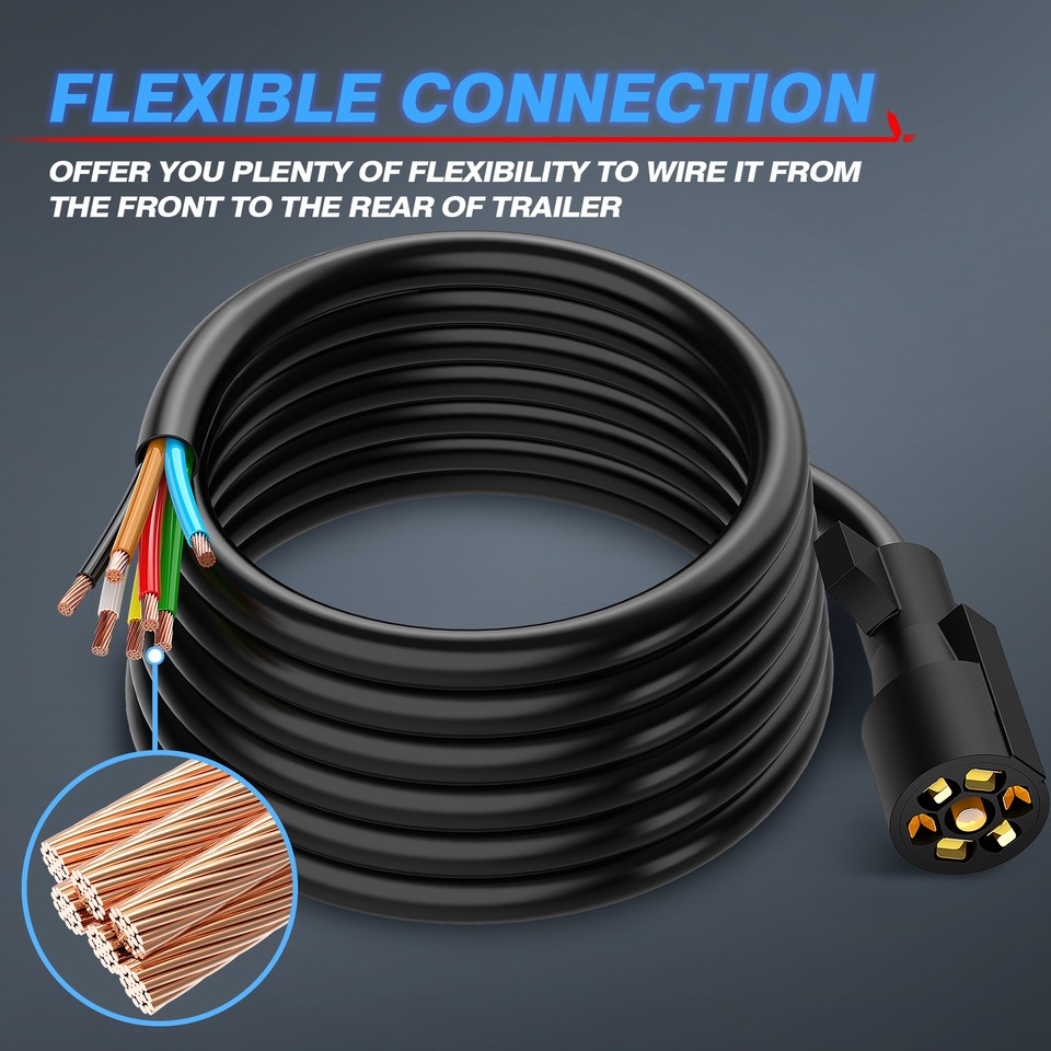 7 Way RV Trailer Plug Wire Connector Inline 16 Feet Cord 7Pin Inline ...