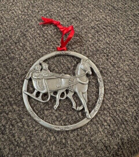 Christmas Tree Hanging Pewter Ornament “ Kids In Sleigh “ Vintage by ...