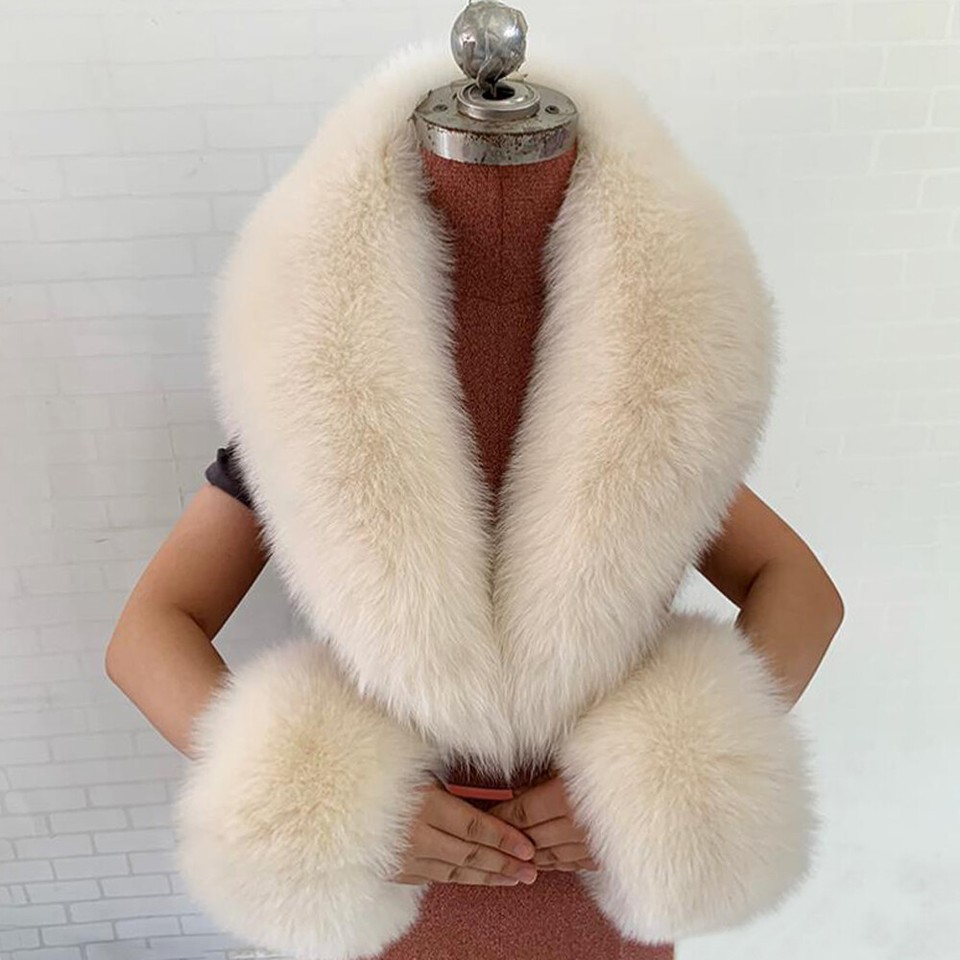100% Real Fox Fur Scarf Winter Neck Warm Collar Women Scarves Fox Cuffs ...