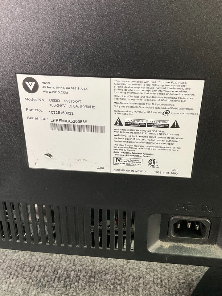 Vizio LCD SV370XVT, Slim 36-inch Smooth Motion 120Hz Double Frame HDMI ...