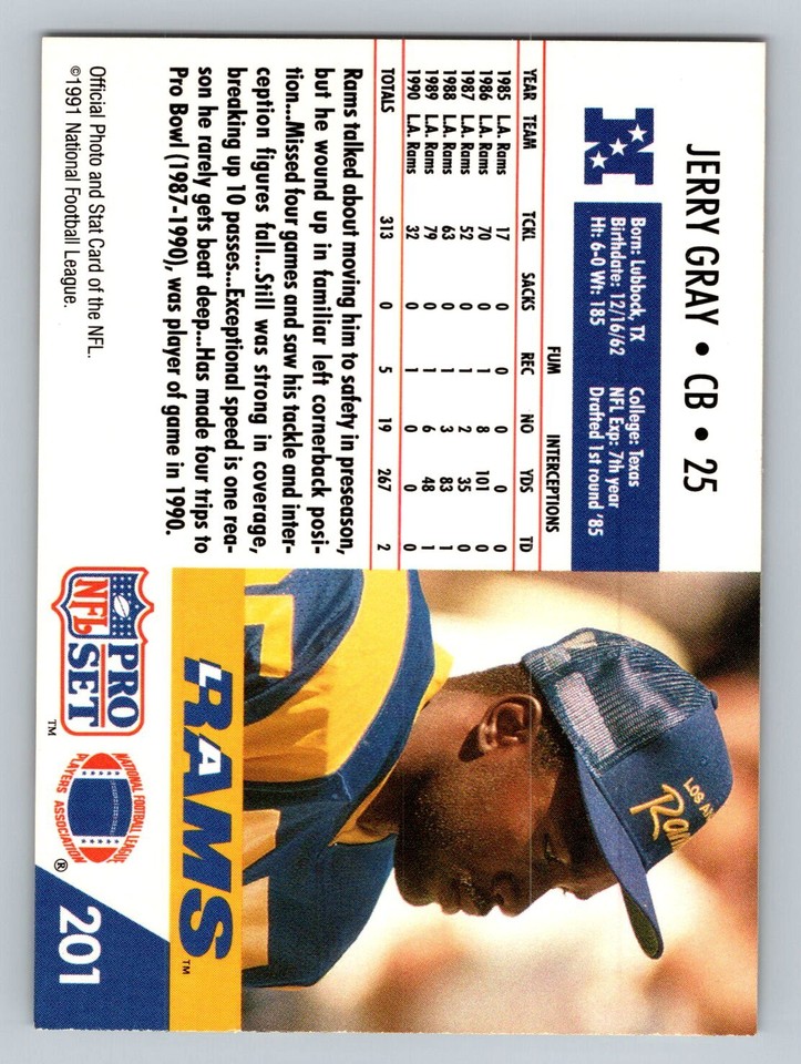 1991 Pro Set #201 Jerry Gray Los Angeles Rams | eBay