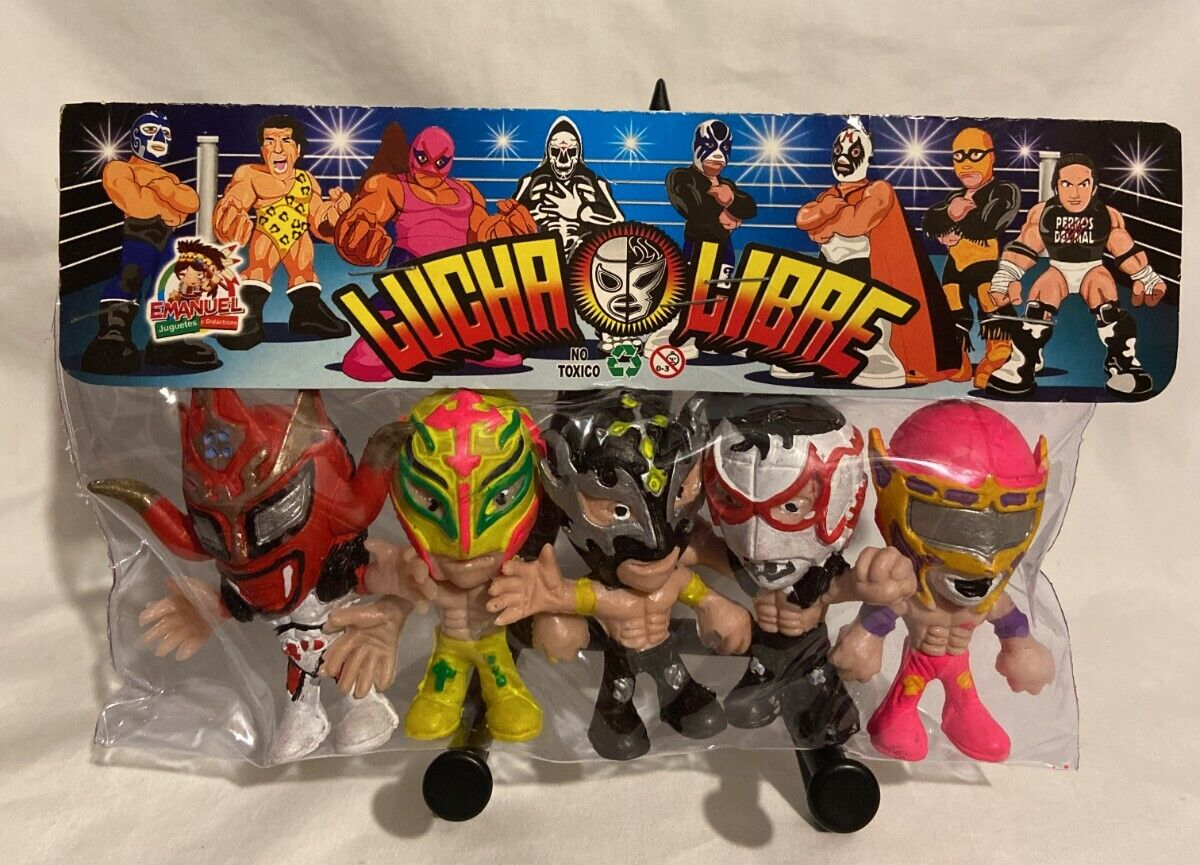 LUCHA LIBRE SET Luchadores Cabezones 3" Action Figures Mexican Toys set ...