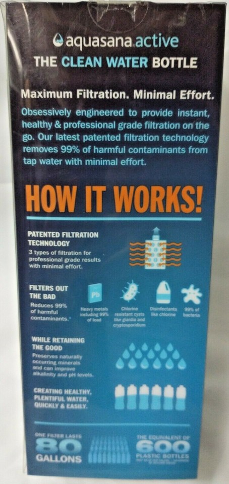 Aquasana Clean Water Filter Bottle Blue + 2 Refills 816749014204| eBay