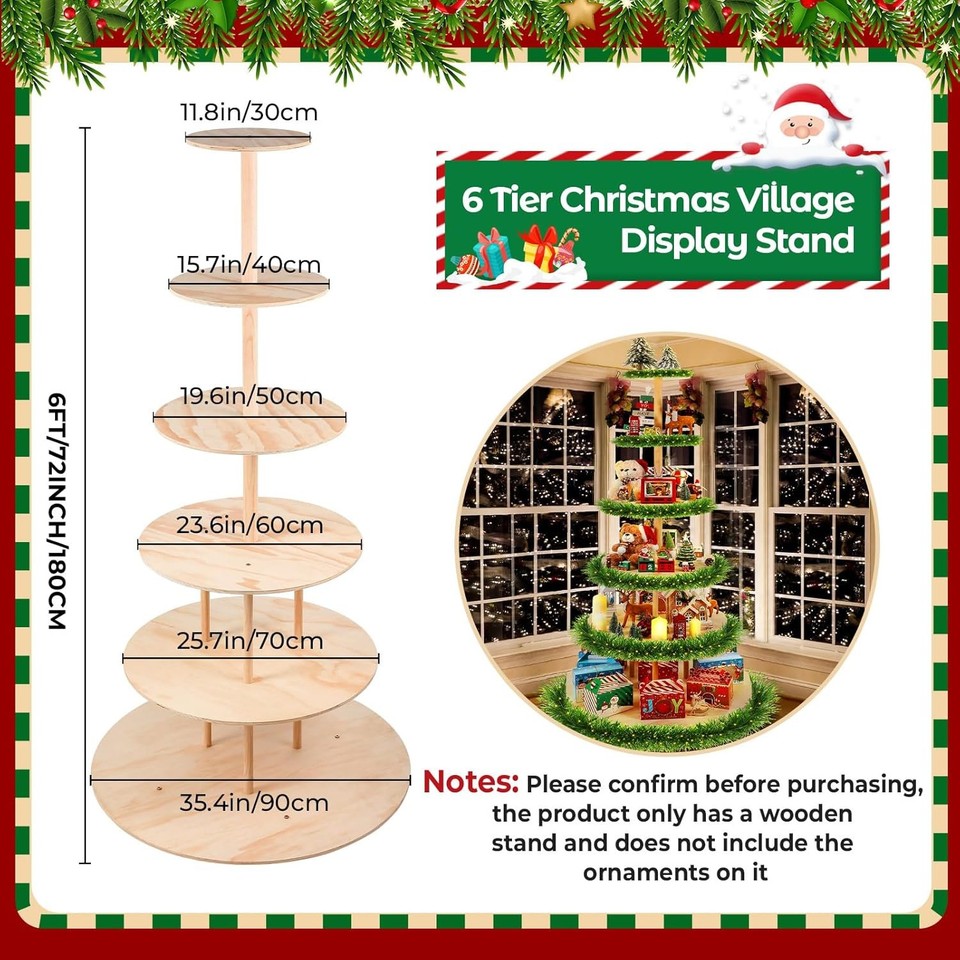 6-Tier Christmas Village Display Stand 72" Circle Wooden Tree Shelf ...