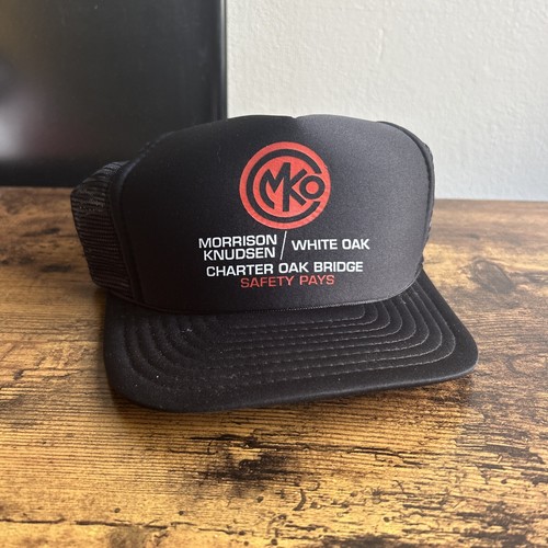 Vintage Morrison Knudsen Hat 80s Trucker Cap White Oak Mesh Back Black ...