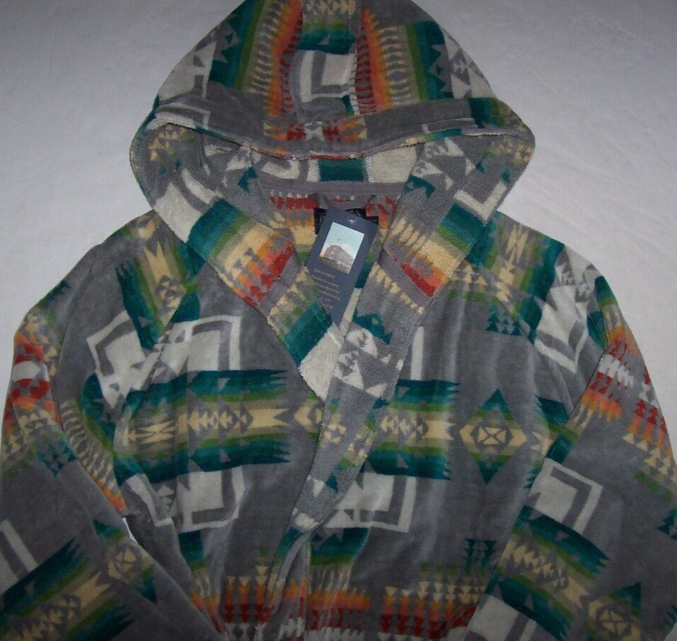 NWT Pendleton CHIEF JOSEPH GRAY GEO Cotton Terry Velour Hooded Robe ...