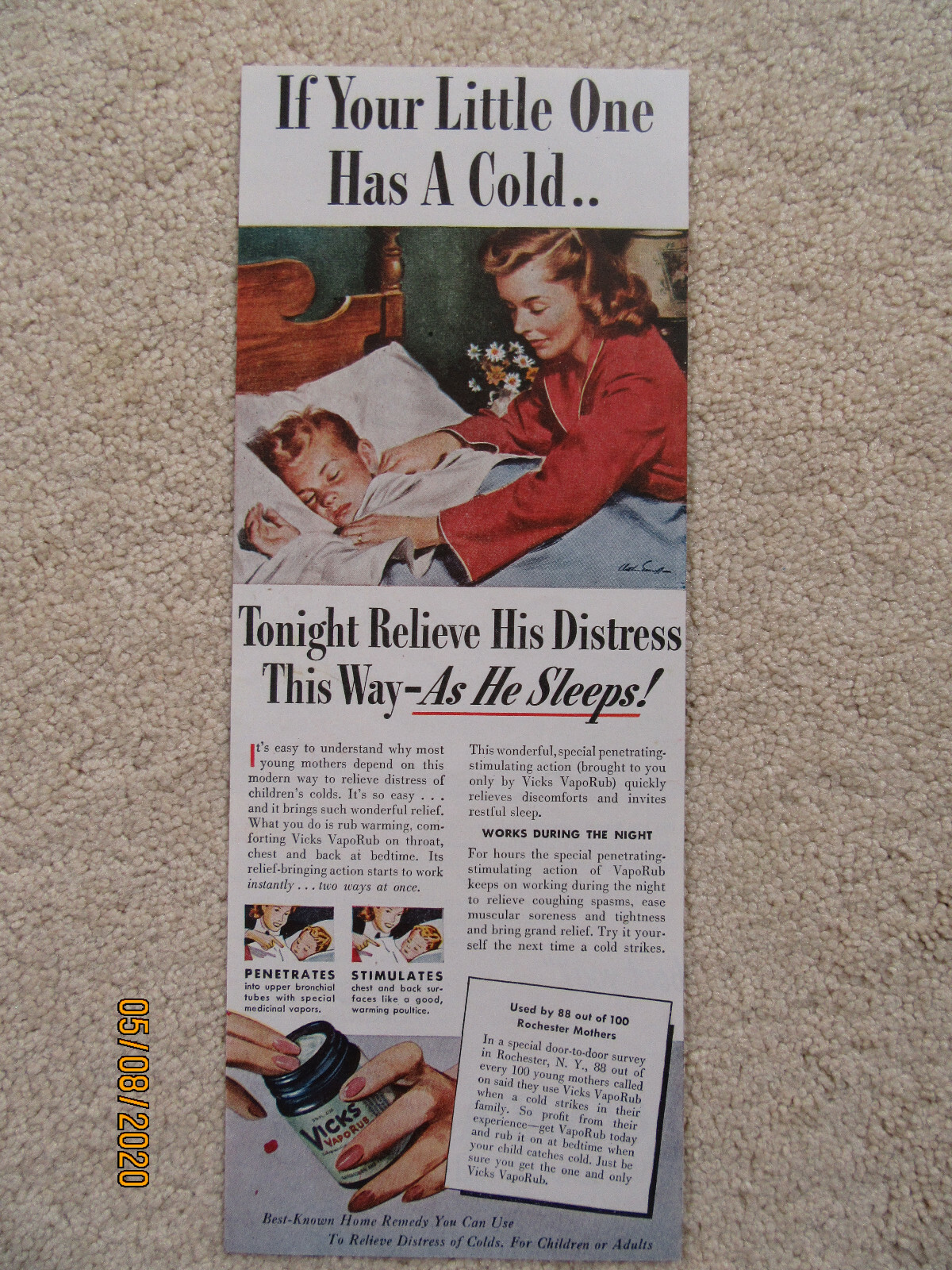 1947 Original Ad - Vicks VapoRub - Remedy for Colds for Children and ...