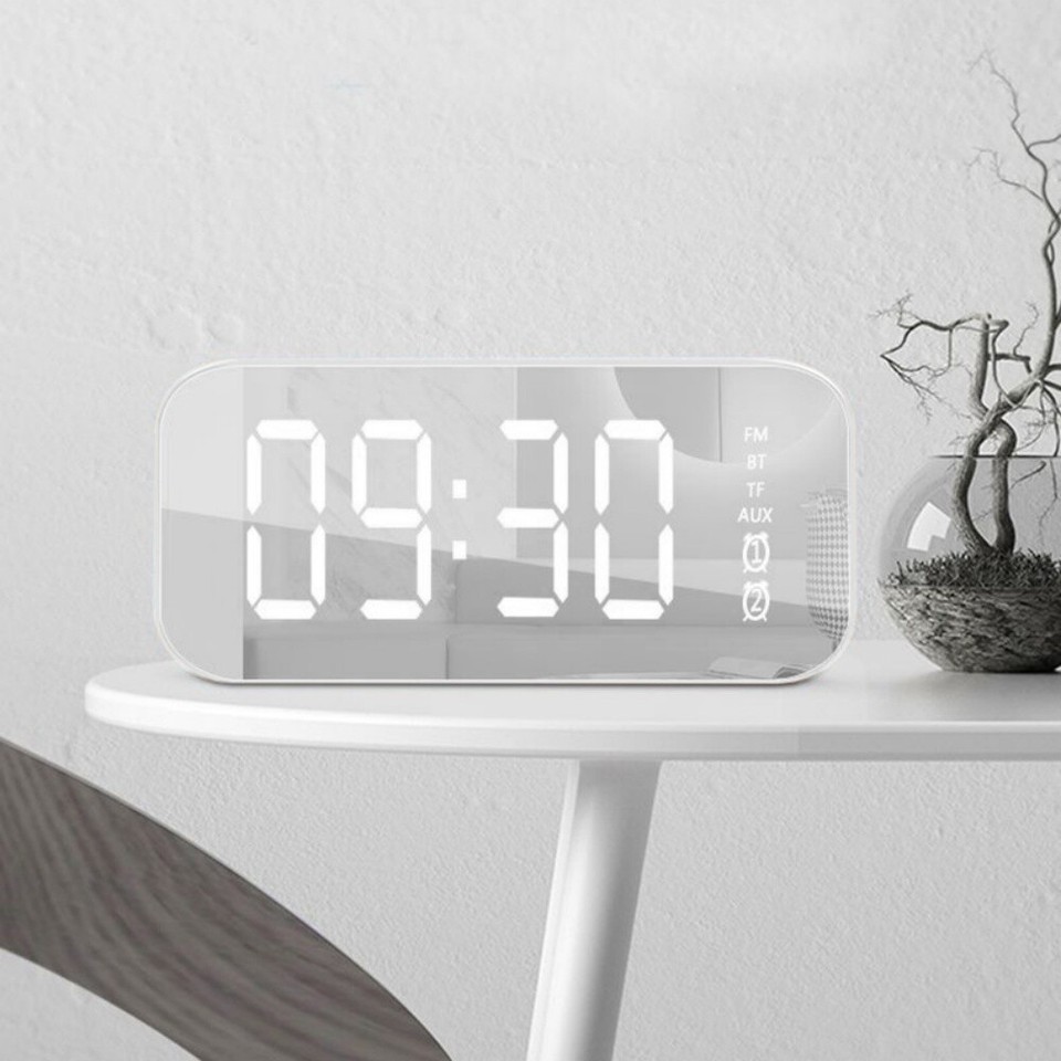 Digital Alarm Clock with Time LED Display Mirror Clock Wireless Stereo ...