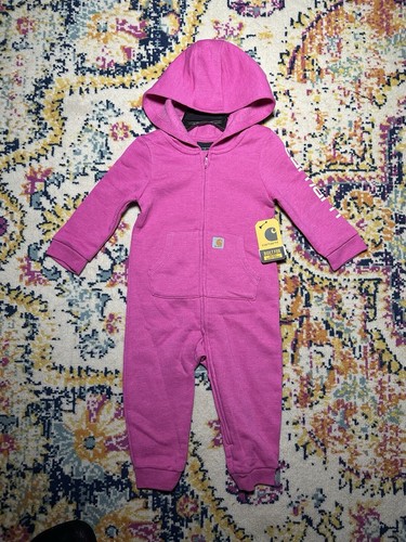 NWT CARHARTT Raspberry Pink HOODED Zip Front COVERALL Baby Girls Size ...
