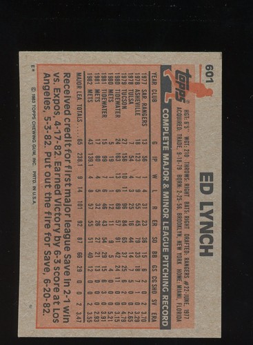 1983 Topps #601 Ed Lynch FREE Shipping Set Break | eBay