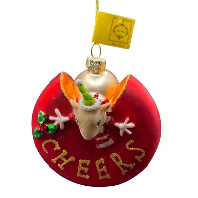 Mark Roberts Blown Glass Ornament Mouse w Hat, Scarf In Cheese Wheel w ...
