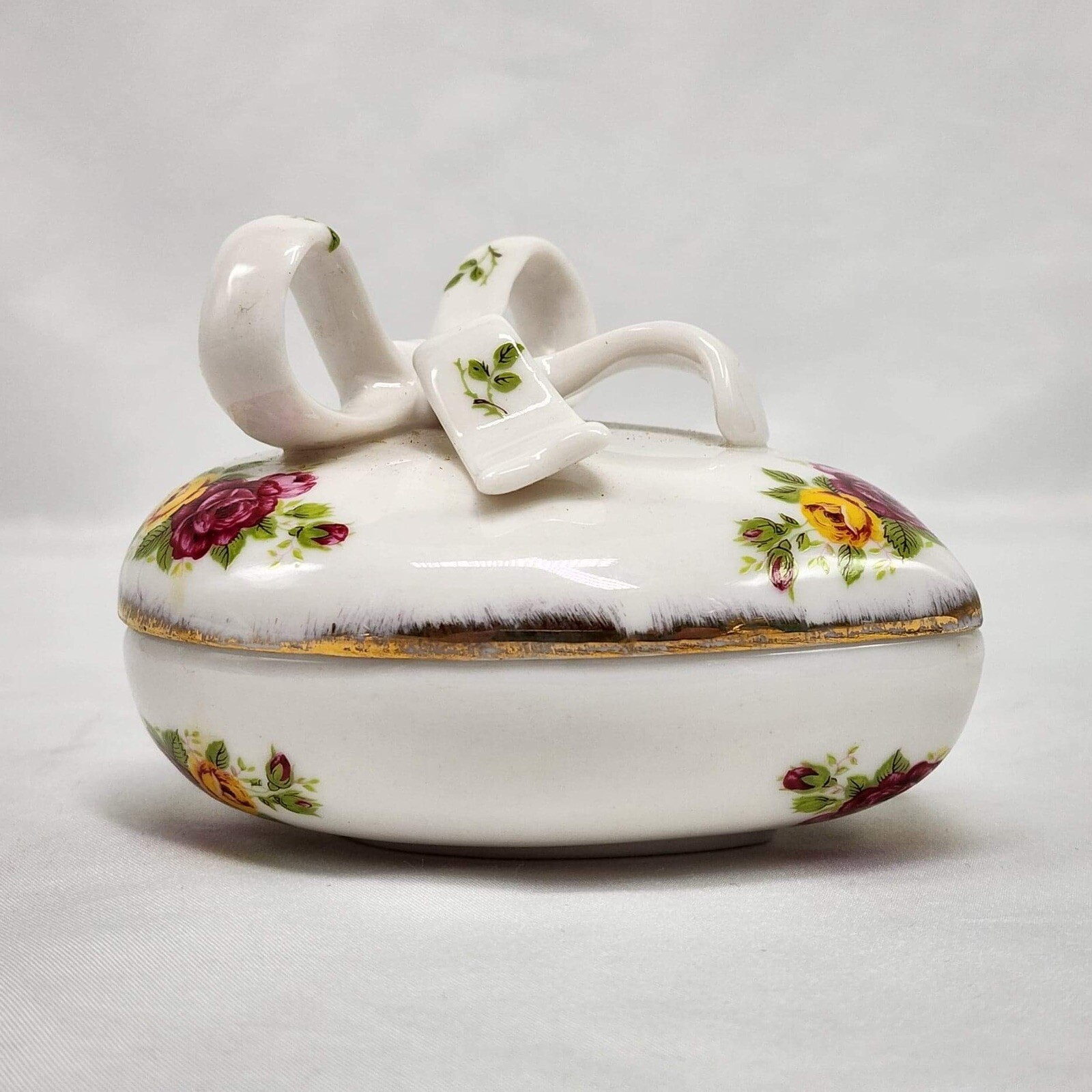 Fine Bone China "Cottage Rose" Heart Shape Trinket Dish W/Lid | eBay