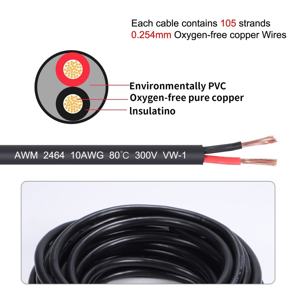 10 Gauge 2 Conductor Electrical Wire 10 AWG Wire Stranded PVC Cord ...