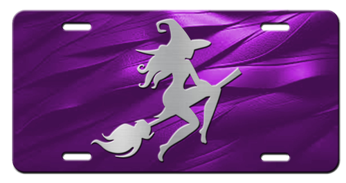 Hot Sexy Witch on a Broom Aluminum Vanity License Plate Tag New Silver ...