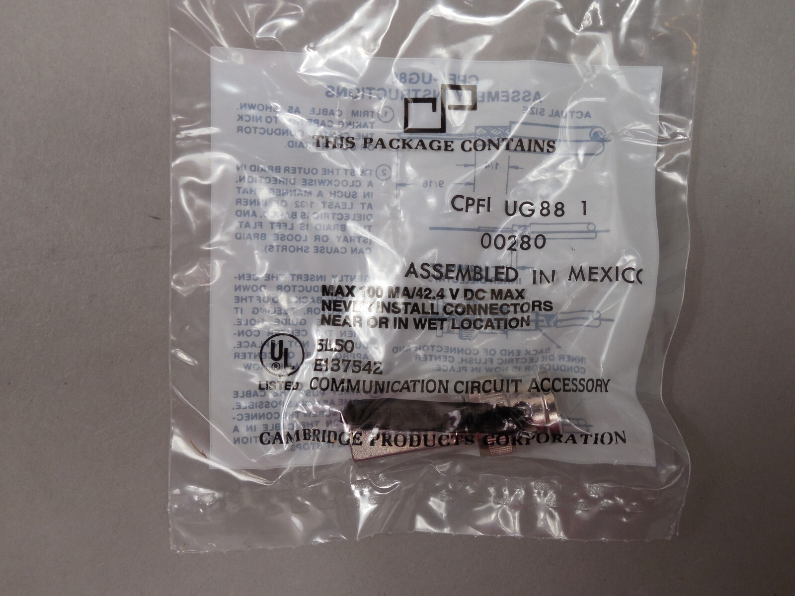 Twist-On Cambridge CPFI-UG88-1 BNC Plug Male Pin 50ohm RG-58 4GHz 245 ...