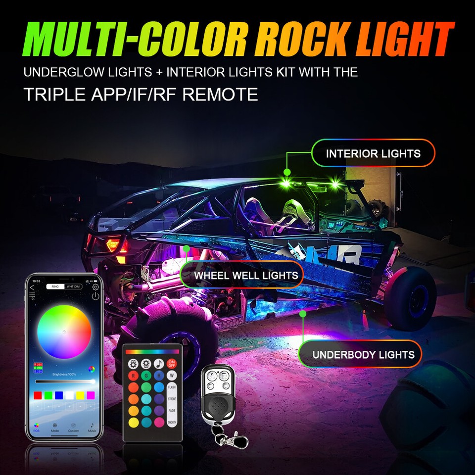 8 Pods RGB LED Rock Lights Underbody bluetooth Music Remote Control For ...