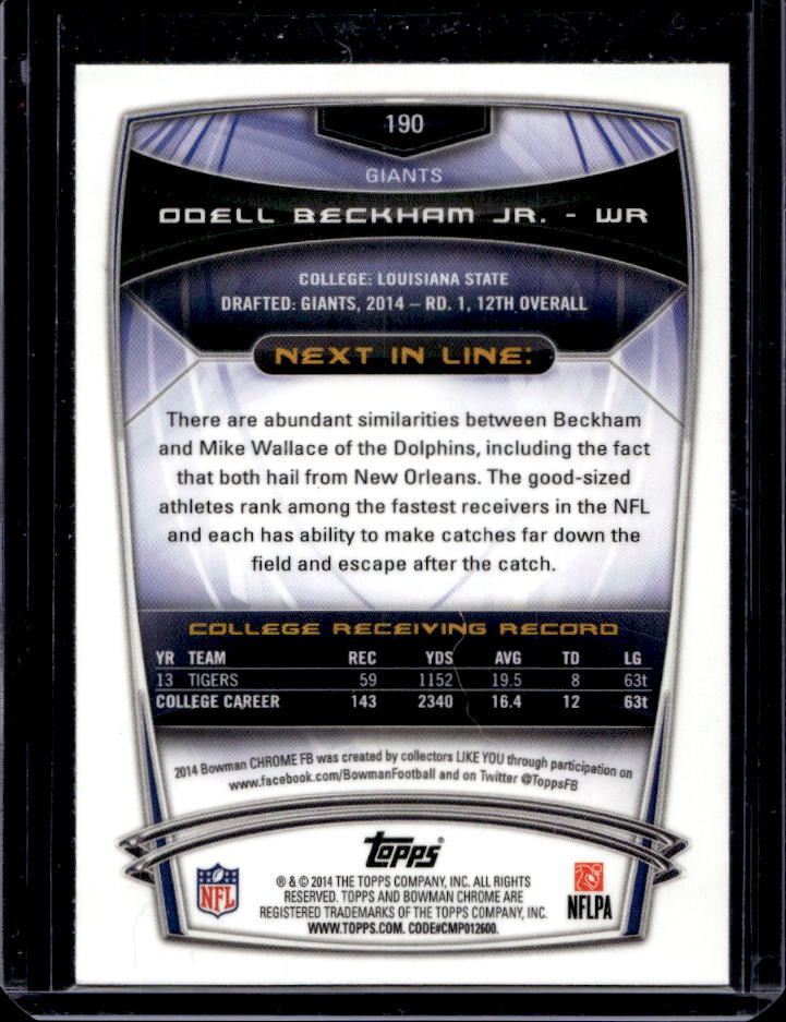 2014 Bowman Chrome Odell Beckham Jr. Rookie Card RC #190 Giants | eBay