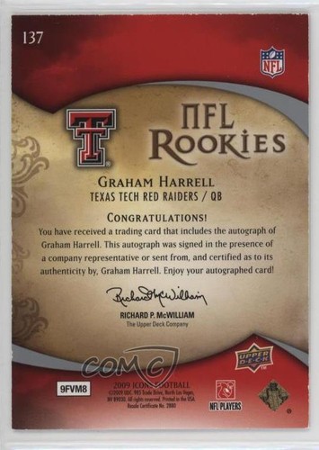 2009 Upper Deck Icons - NFL Rookies Autographs #137 Graham Harrell /150 ...