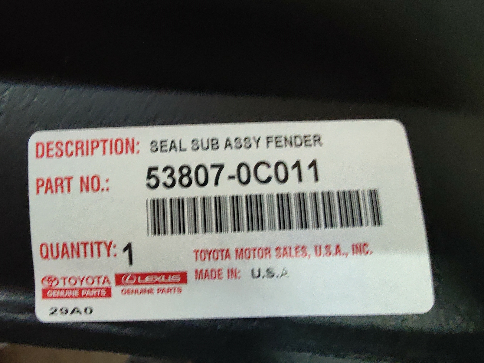 Genuine OEM Toyota 53807-0C011 Passenger Front Fender Liner | eBay