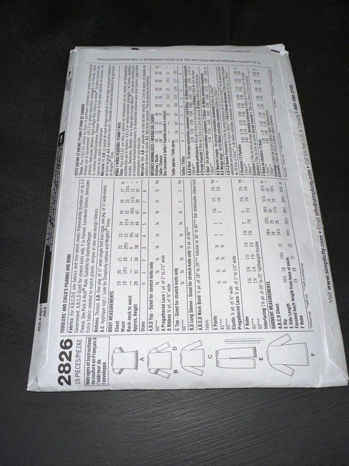 Vintage Simplicity 2826 Pajamas Shirt Pants Sewing Pattern Size BB 4 5 ...