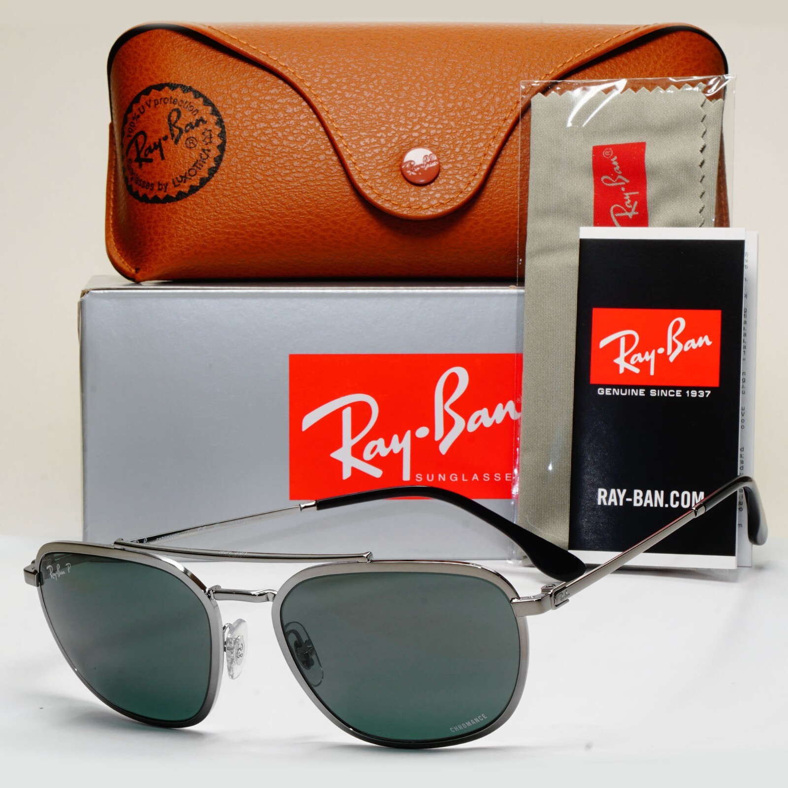 Ray-Ban Sunglasses Chromance Polarised Gunmetal Grey Green RB 3708 004 ...