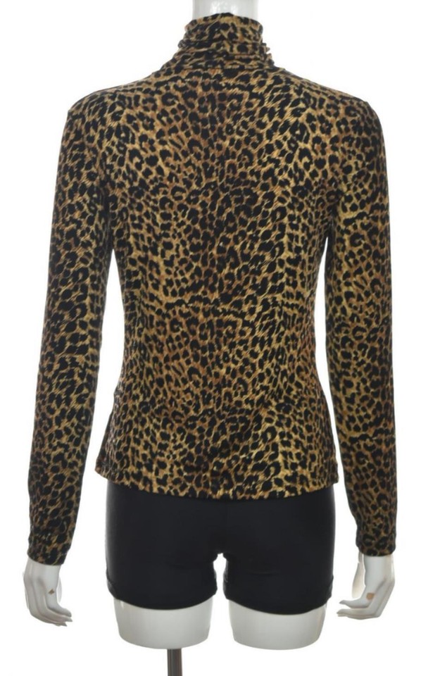 Mixit Womens Top Size M Black Brown Animal Print Blouse Long Sleeve ...