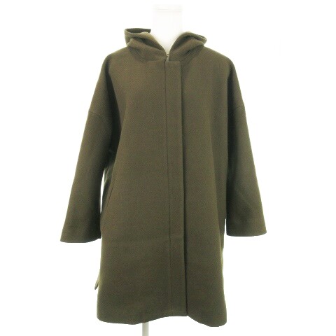Urban Research Doors Coat Hoodie Zip Up Mid Length Wool One Green Khaki ...