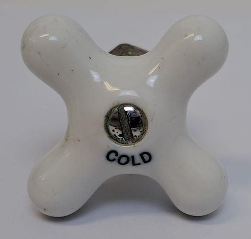 Cold Water Faucet Handle Antique White Porcelain & Nickel Plated Brass ...
