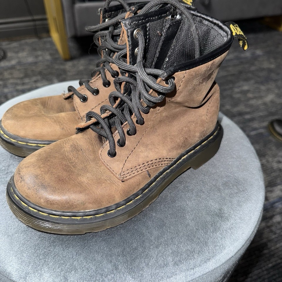 DOC DR MARTEN'S Zip Up Lace up BROWN Leather boot Size 1-Preowned NO ...